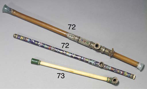 A Chinese ivory and malachite opium pipe, 18th/19th Century
