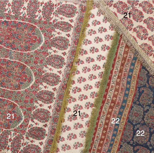 A joined panel of jamawar shawl cloth, the indigo ground woven with off ...