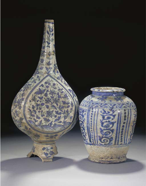 A Persian blue and white bottle vase, Qajar, 19th century