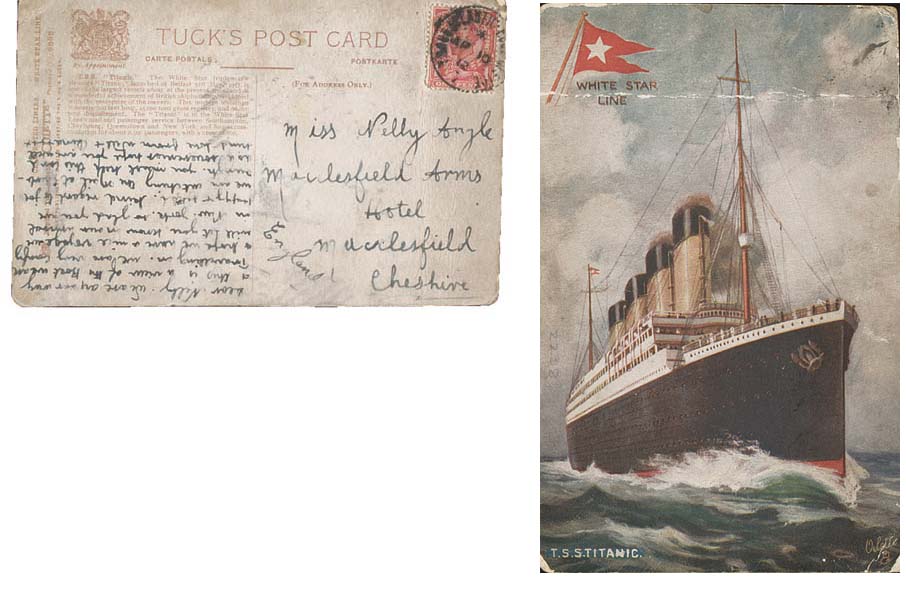 A POSTCARD OF R.M.S. TITANIC POSTED FROM HER, 10TH APRIL, BY PASSENGER ...