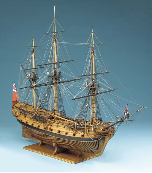 A detailed, partially-planked, rigged model of the Royal Navy 44-gun ...