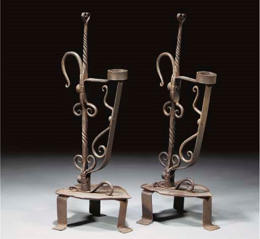 A Pair of Wrought Iron Reed-Burner Holders