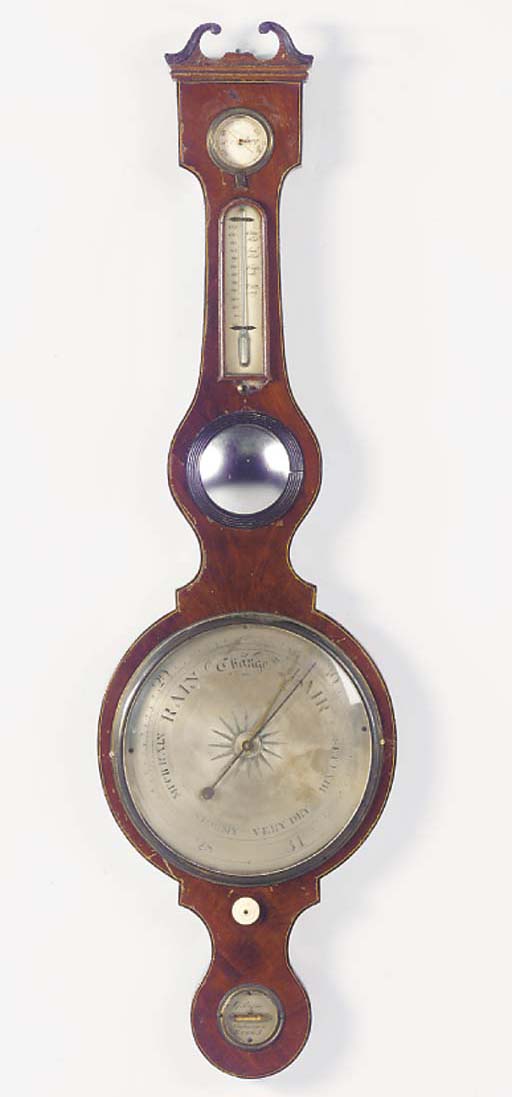 A Victorian mahogany and line inlaid wheel barometer, circa 1840