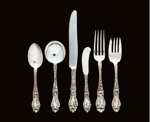 AN AMERICAN SILVER LILY PATTERN FLATWARE SERVICE, , MARKED FRANK M ...