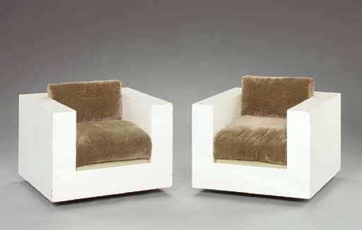 A PAIR OF WHITE-PAINTED CUBE CHAIRS