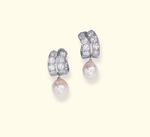 A PAIR OF DIAMOND AND MABE PEARL EAR PENDANTS | Christie's