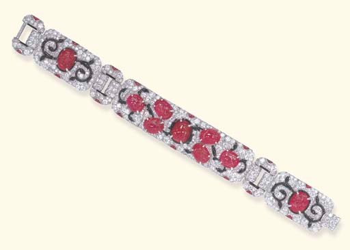A RARE ART DECO RUBY, DIAMOND AND ENAMEL BRACELET, BY CARTIER | Christie's