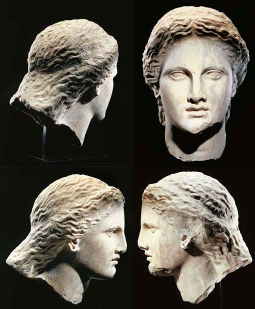 A GREEK MARBLE FEMALE HEAD , CLASSICAL PERIOD, CIRCA MID 4TH CENTURY B ...