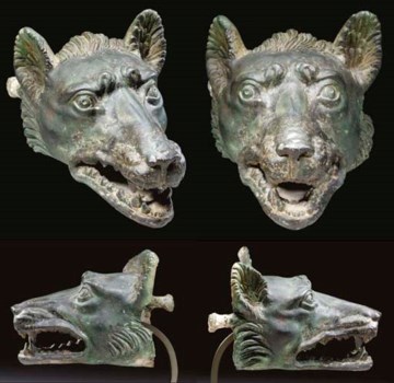 A ROMAN BRONZE HEAD OF A WOLF