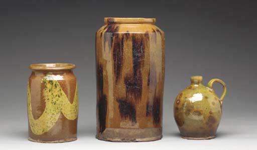 A GROUP OF THREE GLAZED REDWARE ITEMS