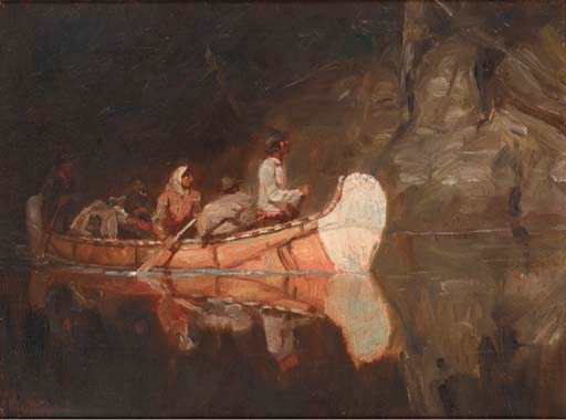 Philip R. Goodwin (1882-1935) , The Mystic Silence--Figures in a Canoe ...