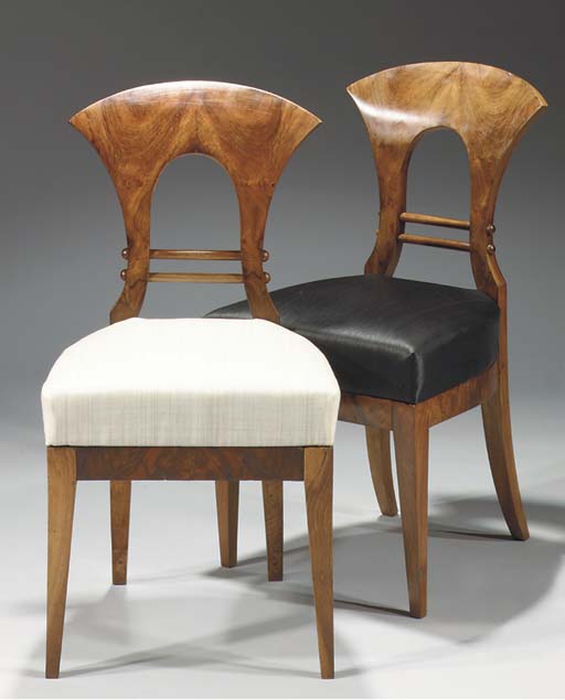 (2) A pair of Biedermeier walnut side chairs by Joseph Danhauser