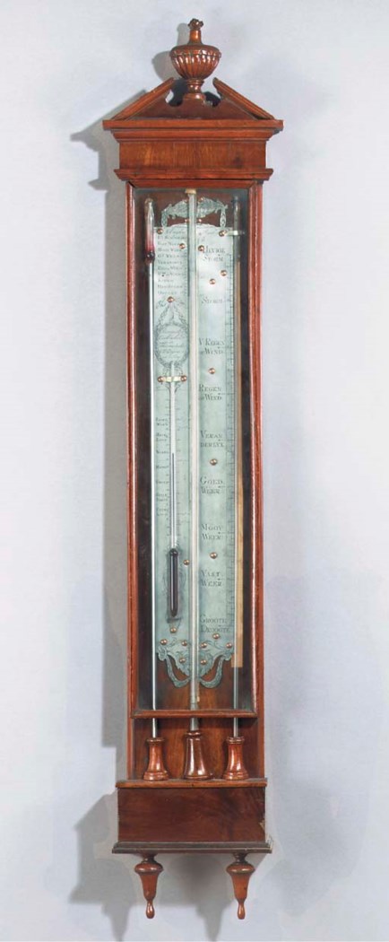 A DUTCH MAHOGANY CISTERN BAROMETER , C.D. DOMINICUS, THE HAGUE, CIRCA ...