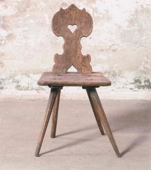 THREE ROMANIAN POLYCHROME DECORATED PINE CHAIRS