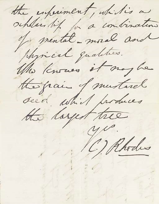 RHODES, Cecil John (1853-1902). Autograph letter signed to 'My dear ...