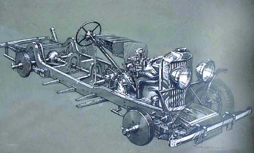 Talbot 105 Chassis - An original illustration for 'The Motor' magazine ...