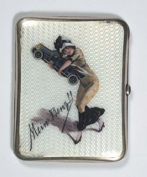 "Mein Benz" - A continental silver cigarette-case; having enamelled ...