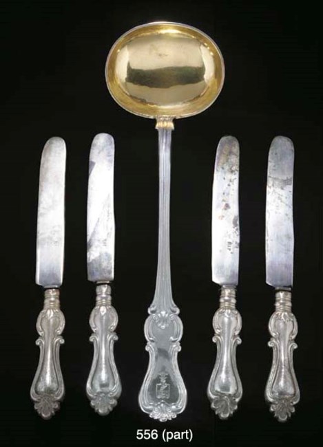 A GROUP OF RUSSIAN SILVER FLATWARE , MARK OF CARL MAGNUS STAHLE, ST ...