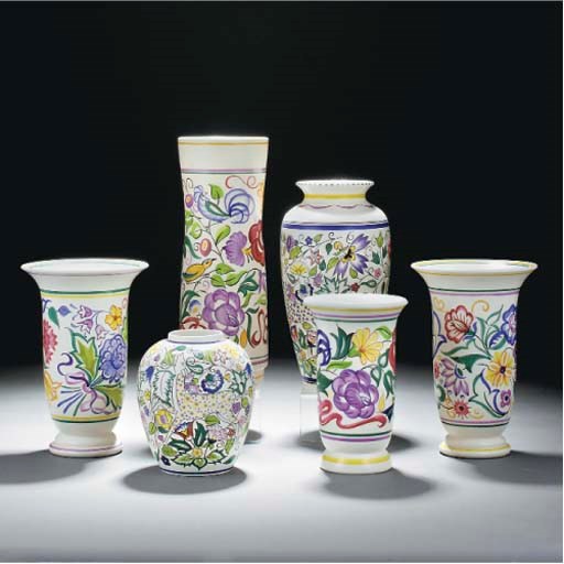 A POOLE POTTERY PERSIAN DEER VASE PAINTED BY DONNA RIDOUT, c.1990 ...