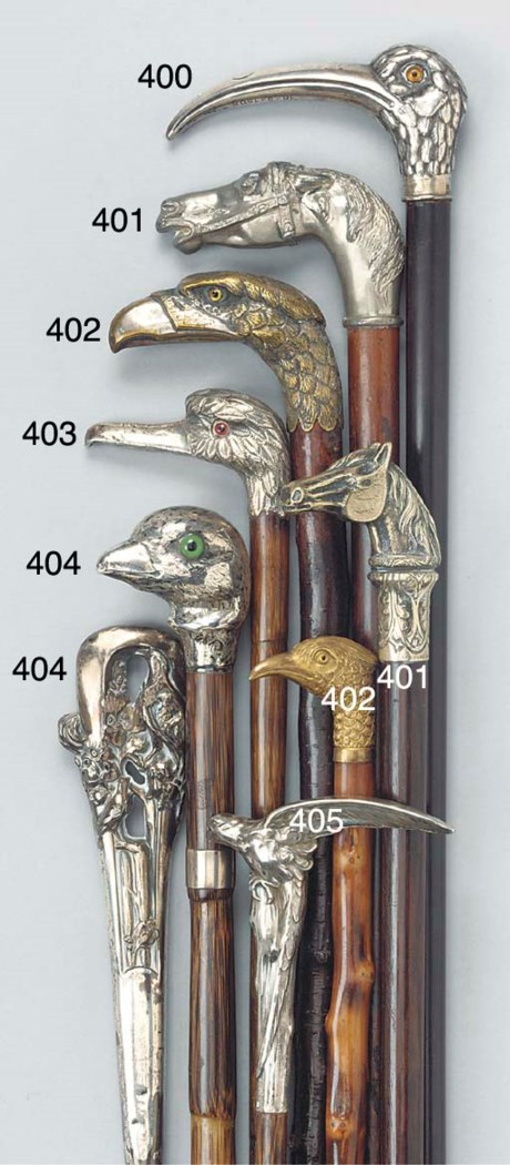 A silvered brass mounted gnarled wood walking stick, LATE 19TH CENTURY ...