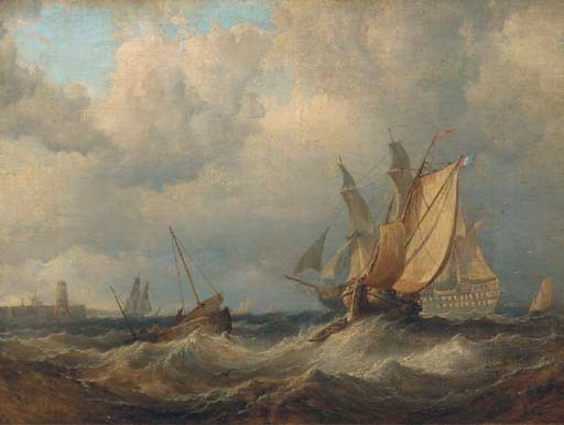 Attributed to George Chambers (1803-1840) , A Royal Naval two-decker ...