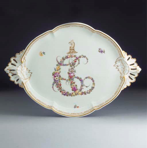A Furstenberg shaped-quatrefoil crested and monogrammed tray , CIRCA ...