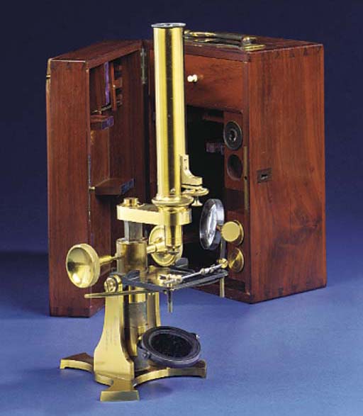 A good late 19th-Century lacquered-brass monocular microscope,
