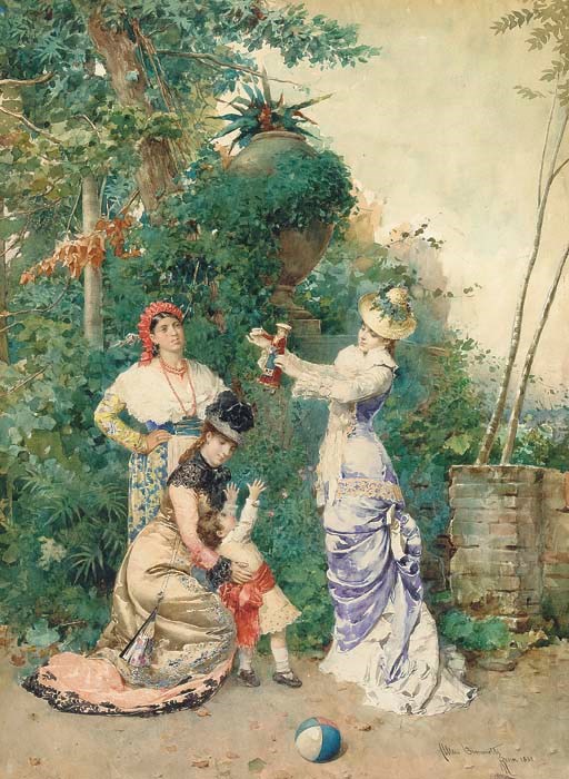 Attilio Simonetti (Italian, 1843-1925) , Playing in the garden | Christie's