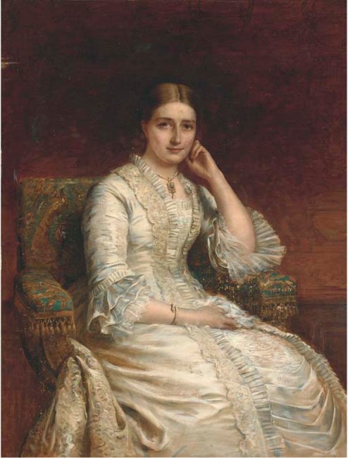 Edwin Long, R.A. (1829-1891) , Portrait of a lady, seated three-quarter ...
