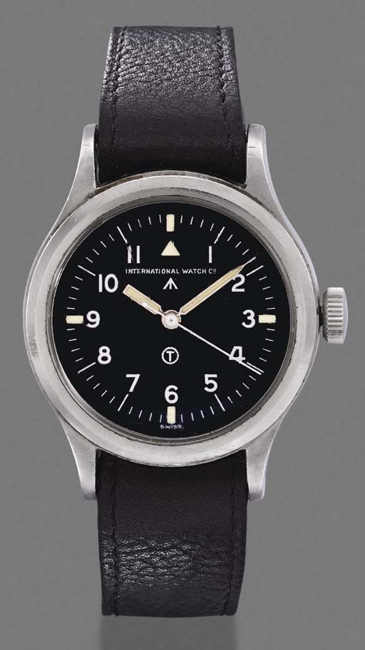 IWC. A stainless steel waterproof military wristwatch with sweep centre ...