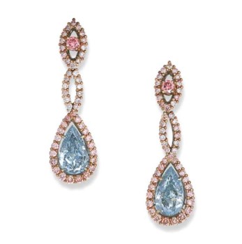 A MAGNIFICENT PAIR OF FANCY INTENSE BLUE AND COLOURED DIAMOND EAR ...