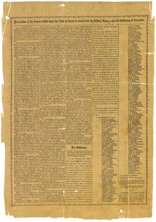 [TEXAS -- SECESSION, 1861]. Declaration of the Causes which impel the ...