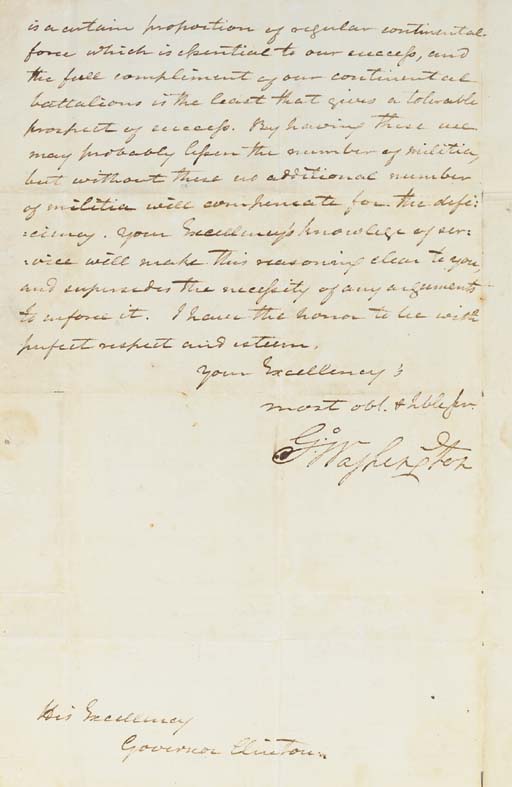 WASHINGTON, George. Letter signed ("G:o Washington" text in hand of ...