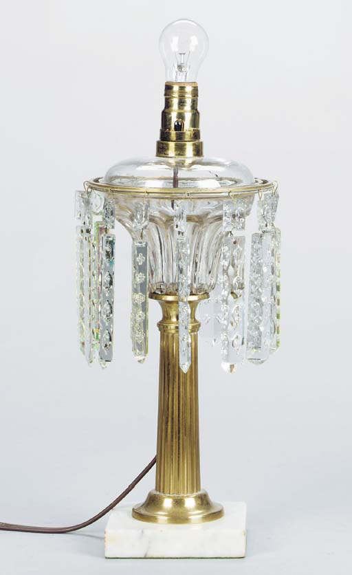 A GILT-BRASS AND COLORLESS GLASS ASTRAL LAMP,