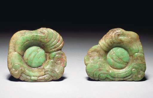 A Pair Of Mayan Jade Ear Ornaments Late Classic Ca A D 550 950