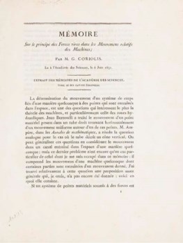 CORIOLIS, Gaspard-Gustave de (1792-1843). Mémoire sur le principe des ...