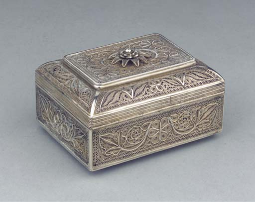 A Russian silver filigree box