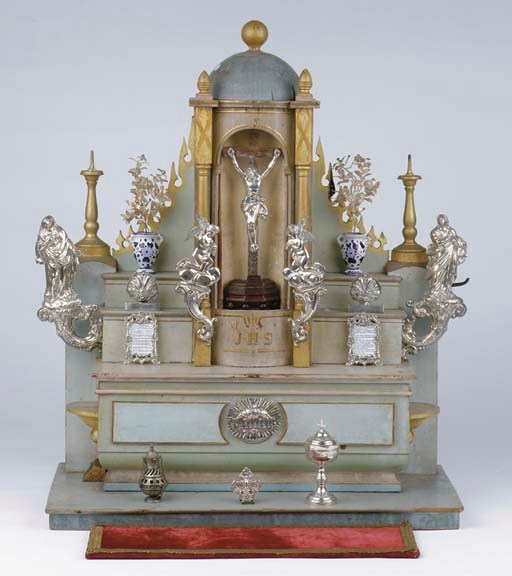 A silver and wood miniature altar , 19TH CENTURY | Christie's