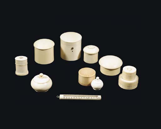 (11) TEN VARIOUS TURNED IVORY POWDER BOXES