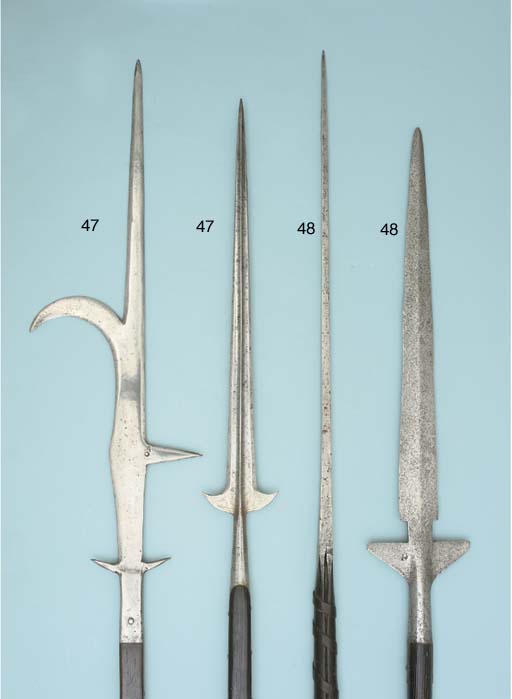 A GERMAN GOTHIC AHLSPIESS; AND A GOTHIC LUGGED SPEAR, GERMAN OR SWISS