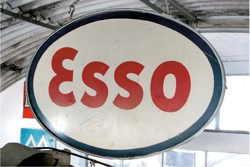 Esso - A large garage forecourt enamelled hanging display sign; twin ...