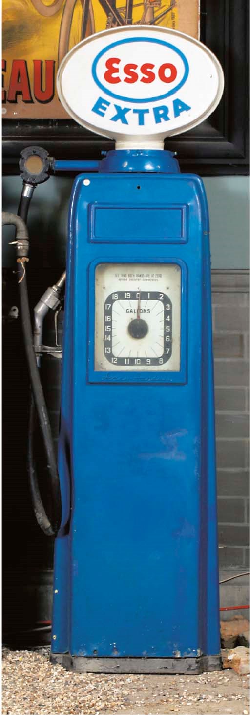 Esso - An early post-war petrol-pump; painted in blue livery with Esso ...