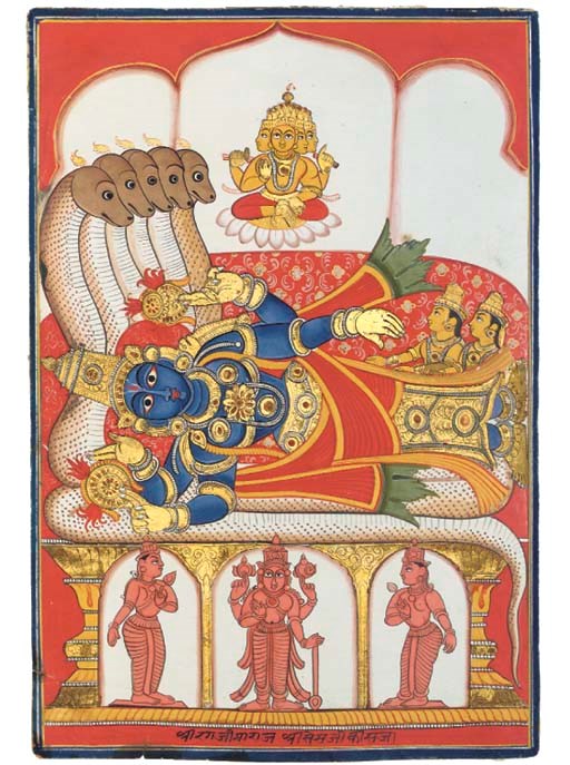 VISHNU RECLINING ON THE SERPENT SHESHANAGA, SOUTH INDIA, MYSORE, CIRCA ...