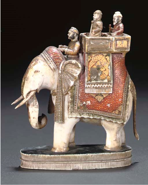 A PAINTED AND GILT IVORY MODEL OF AN ELEPHANT, INDIA, 19TH CENTURY ...