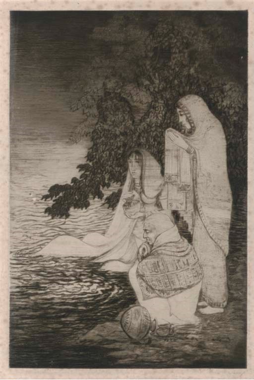 MUKUL DEY (INDIA 1895 - 1989)BATHING IN THE GANGA RIVER DURING THE ...