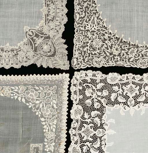 A collection of handkerchiefs including a fine Pina cloth drawn ...