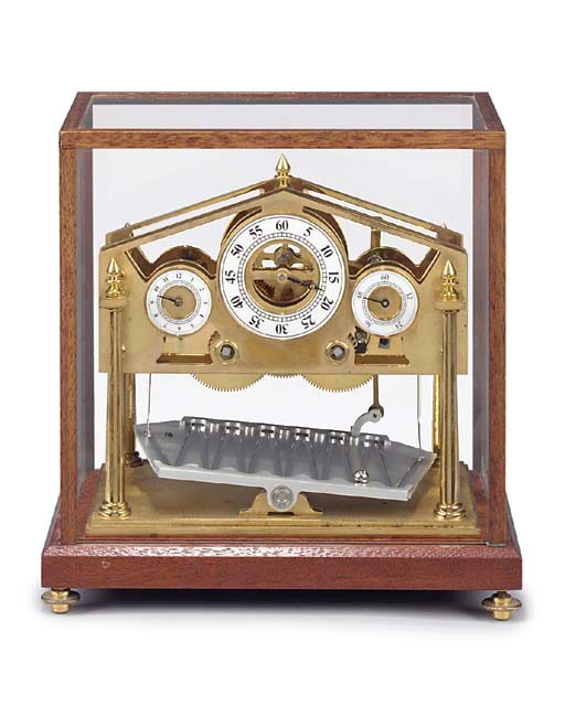 Devon Clocks. An English brass and mahogany miniature Congreve-type ...