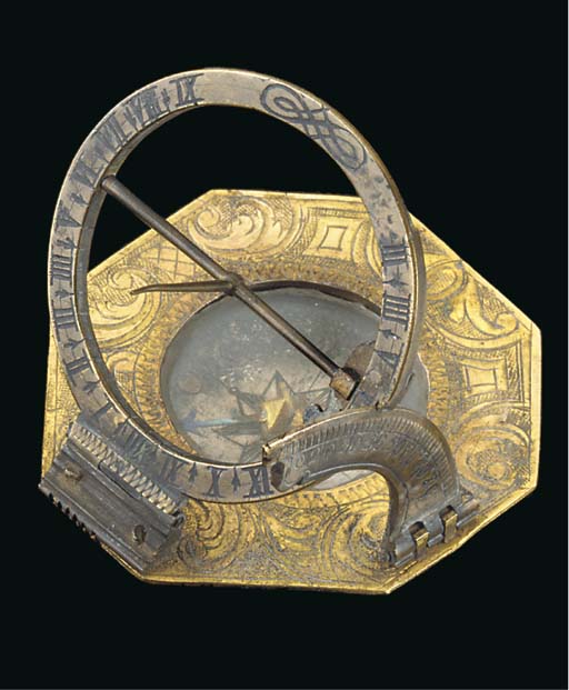 An early 18th-Century brass Augsburg compass sundial,