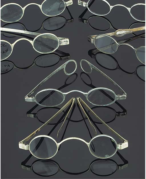 Six pairs of early 19th-Century English silver spectacles,