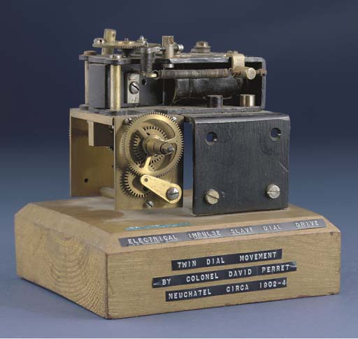 An early electro-magnet driven clock movement patent model